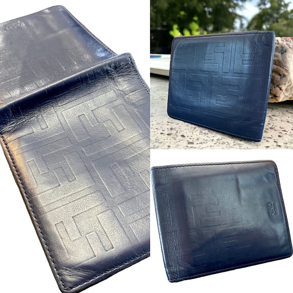 Fendi | Bags | Vintage Fendi Mens Ff Embossed Leather Billfold Wallet Deep Blue And Gray | Poshmark